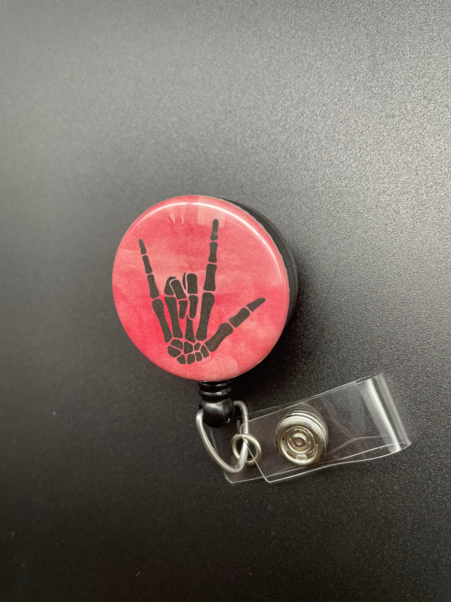 I Love You, Skeleton, Bones, Hand, Sign Language, Badge Holder, Retrac ...